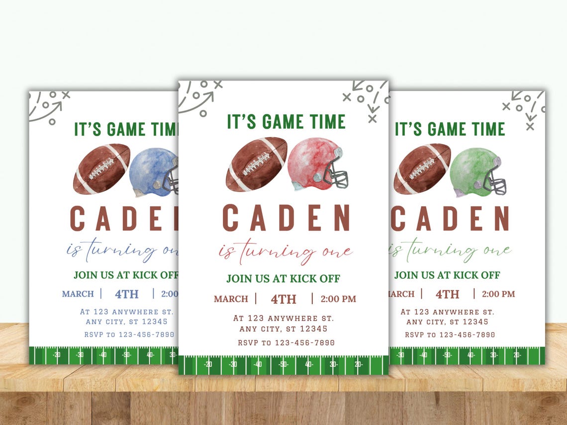 Editable All Ages Football Birthday Invitation, Game Time, Boy Football ...