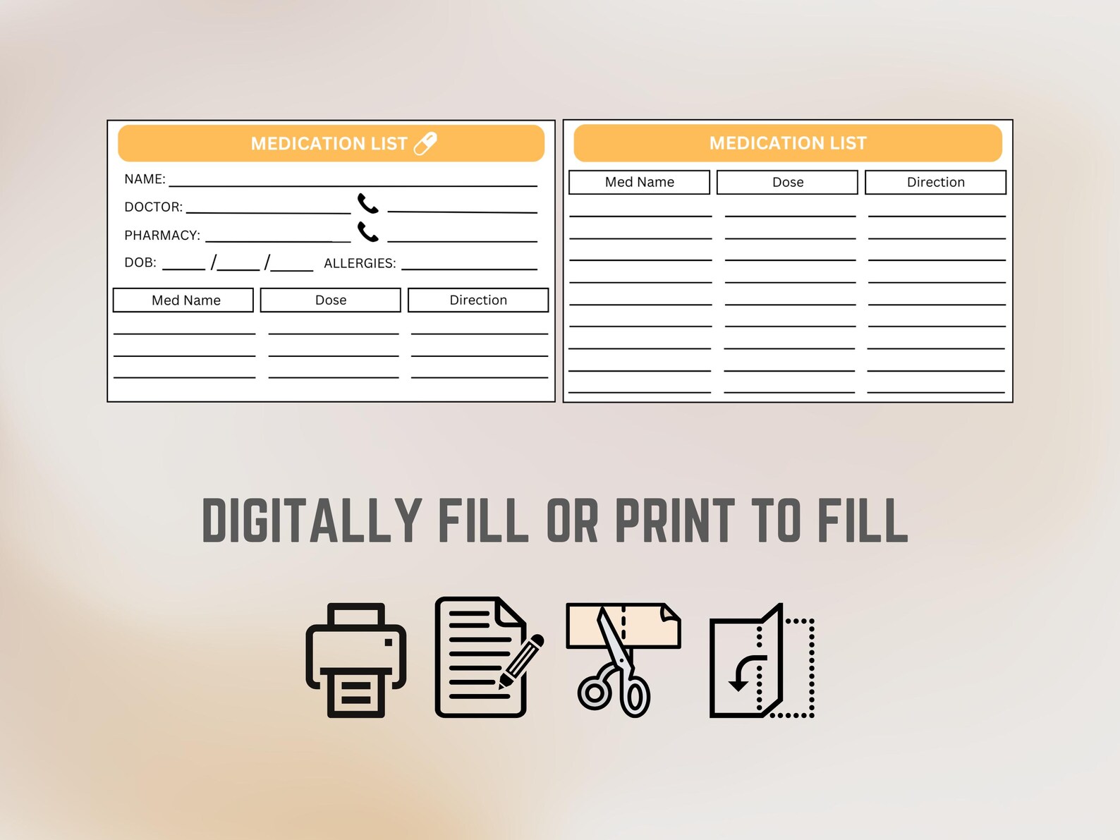 Medication List Card, Wallet Card, Pocket-sized Medication Organizer ...