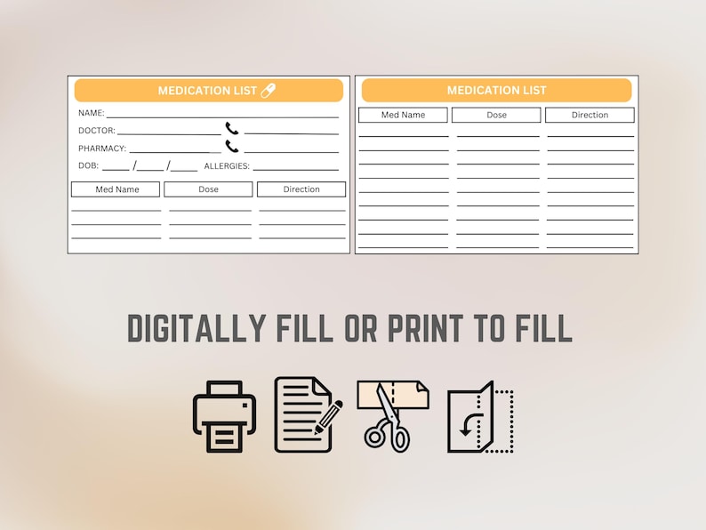 Medication List Card, Wallet Card, Pocket-sized Medication Organizer ...