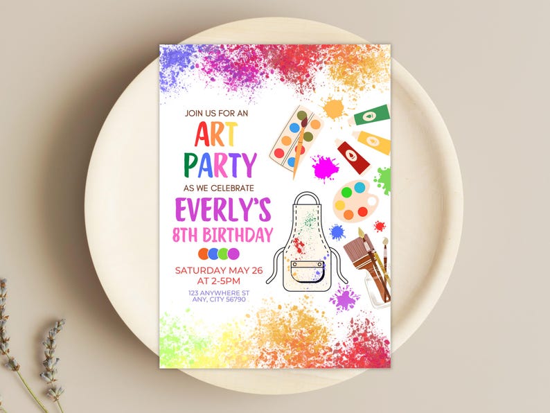 Editable Art Birthday Party Invitation, Art in Party Birthday Party ...