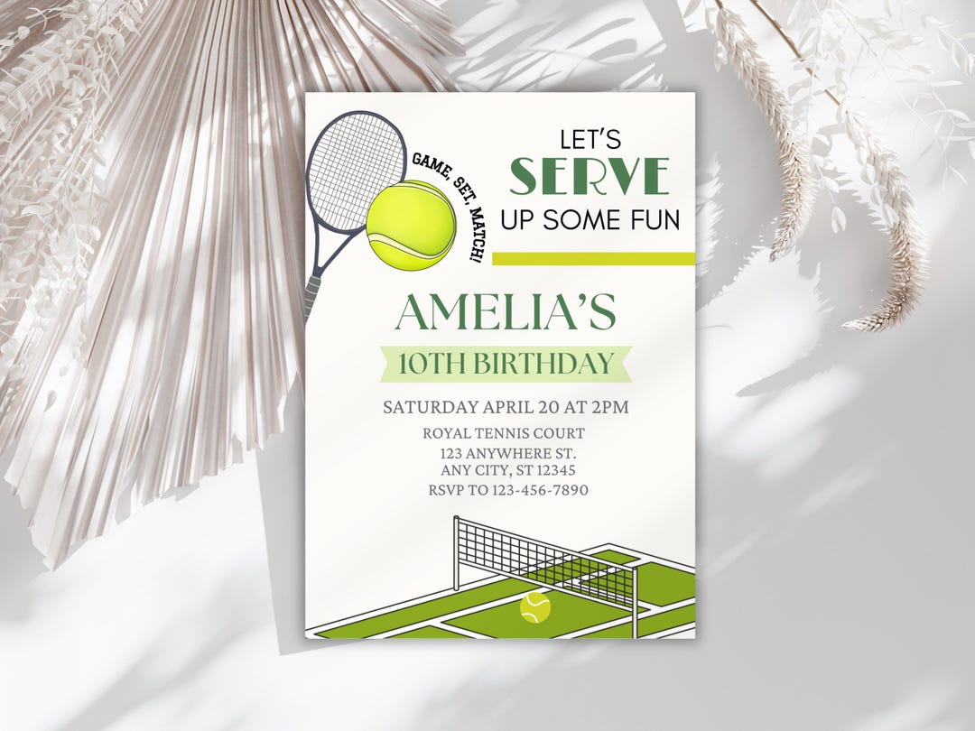 Editable Tennis Birthday Invitation, Tennis Court Birthday Invite, Let ...