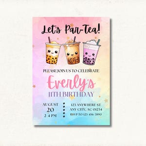 Boba Tea Birthday Party Invitation, Bubble Tea Theme Invite, Girls Par ...