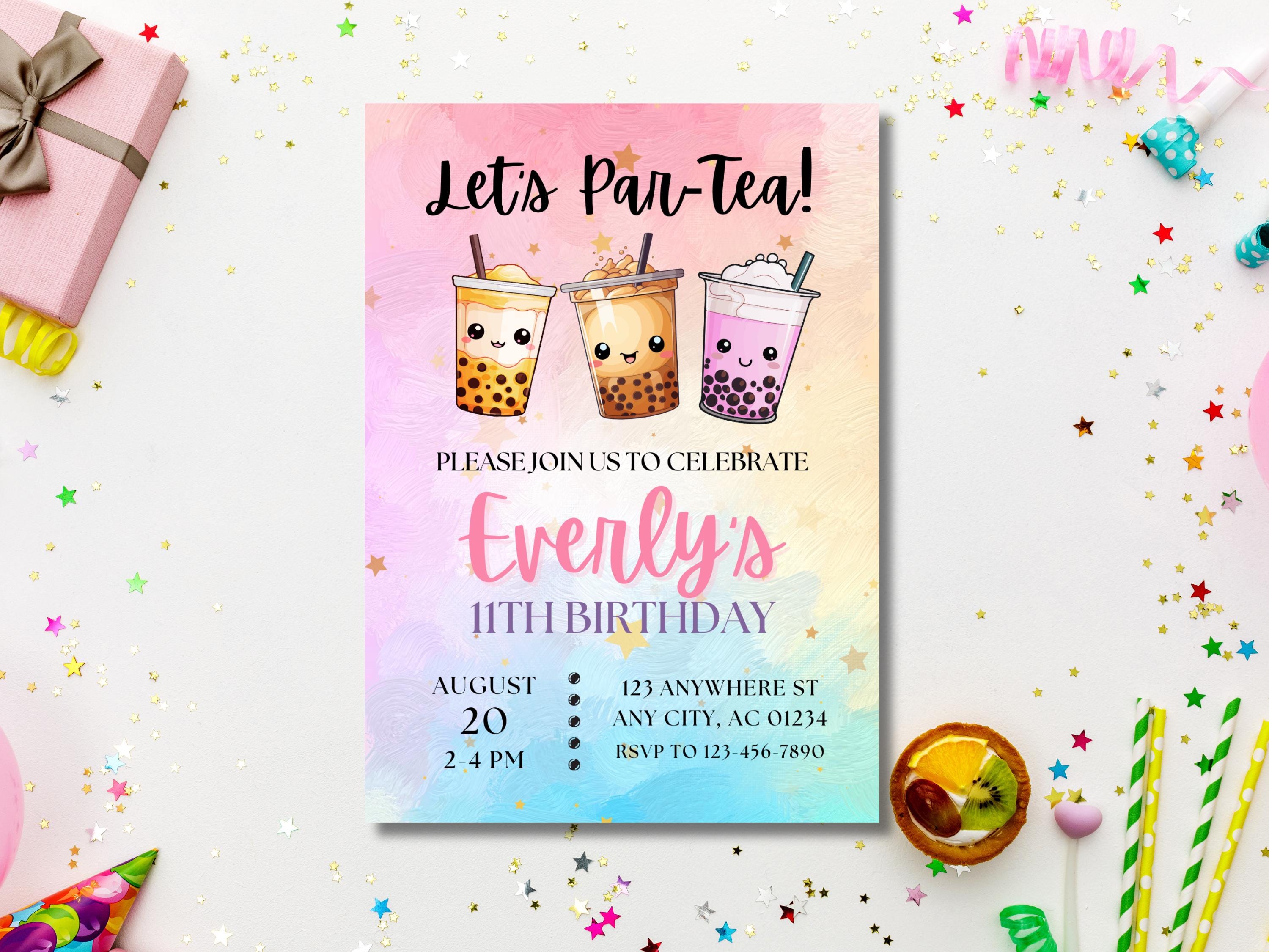Boba Tea Birthday Party Invitation, Bubble Tea Theme Invite, Girls Par ...