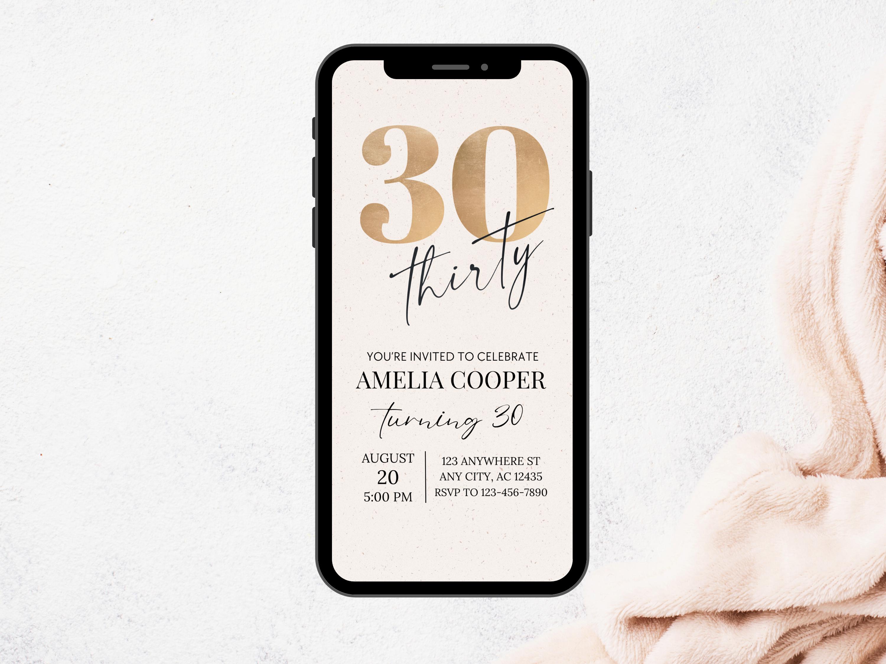 Digital 30th Birthday Invitation, 30th E-invite, 30th Birthday Evite ...