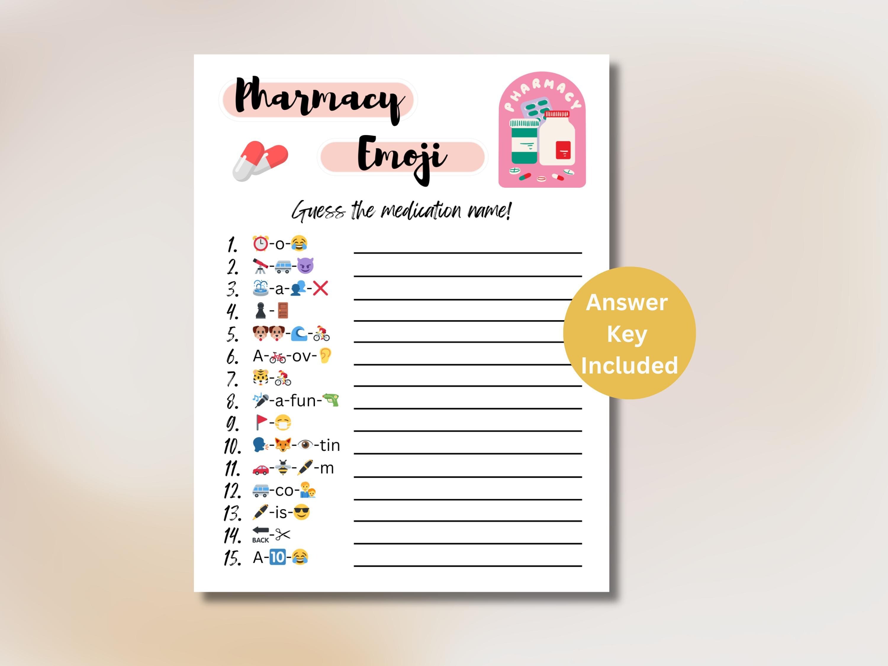 Pharmacy Emoji Game, Guess the Medication Name, Drug Name, Pharmacists ...