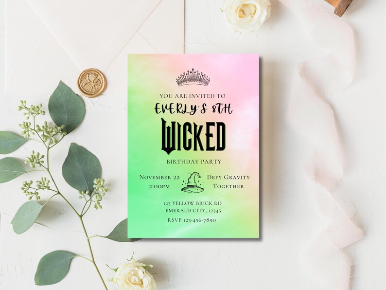 Wicked Birthday Party Invitation Template, Wicked 2024 Movie Invite ...