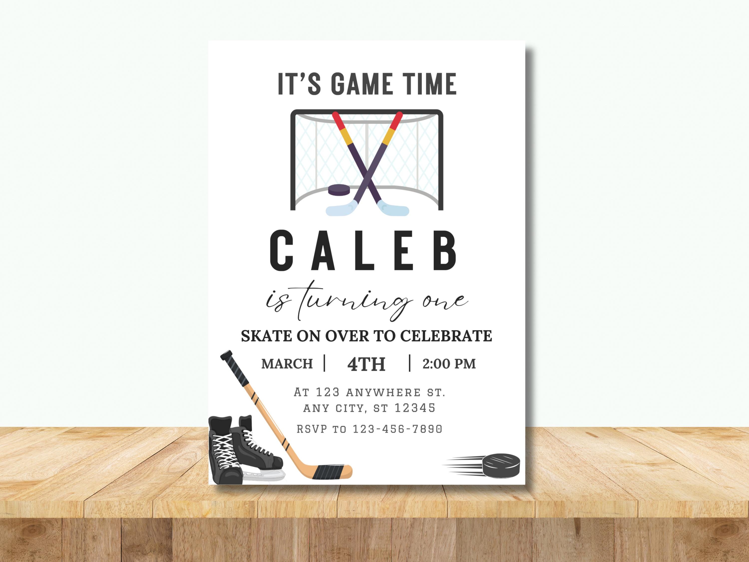 Editable All Ages Ice Hockey Birthday Invitation, Game Time, Boy Hockey ...