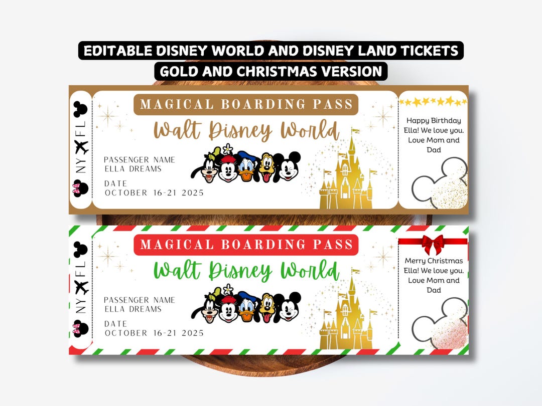 Christmas Disney Ticket Boarding Pass, Disney World Disneyland Theme ...