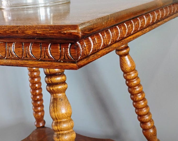Antique Tiger Oak Glass Ball and Claw Two Tier Parlor Table - Etsy