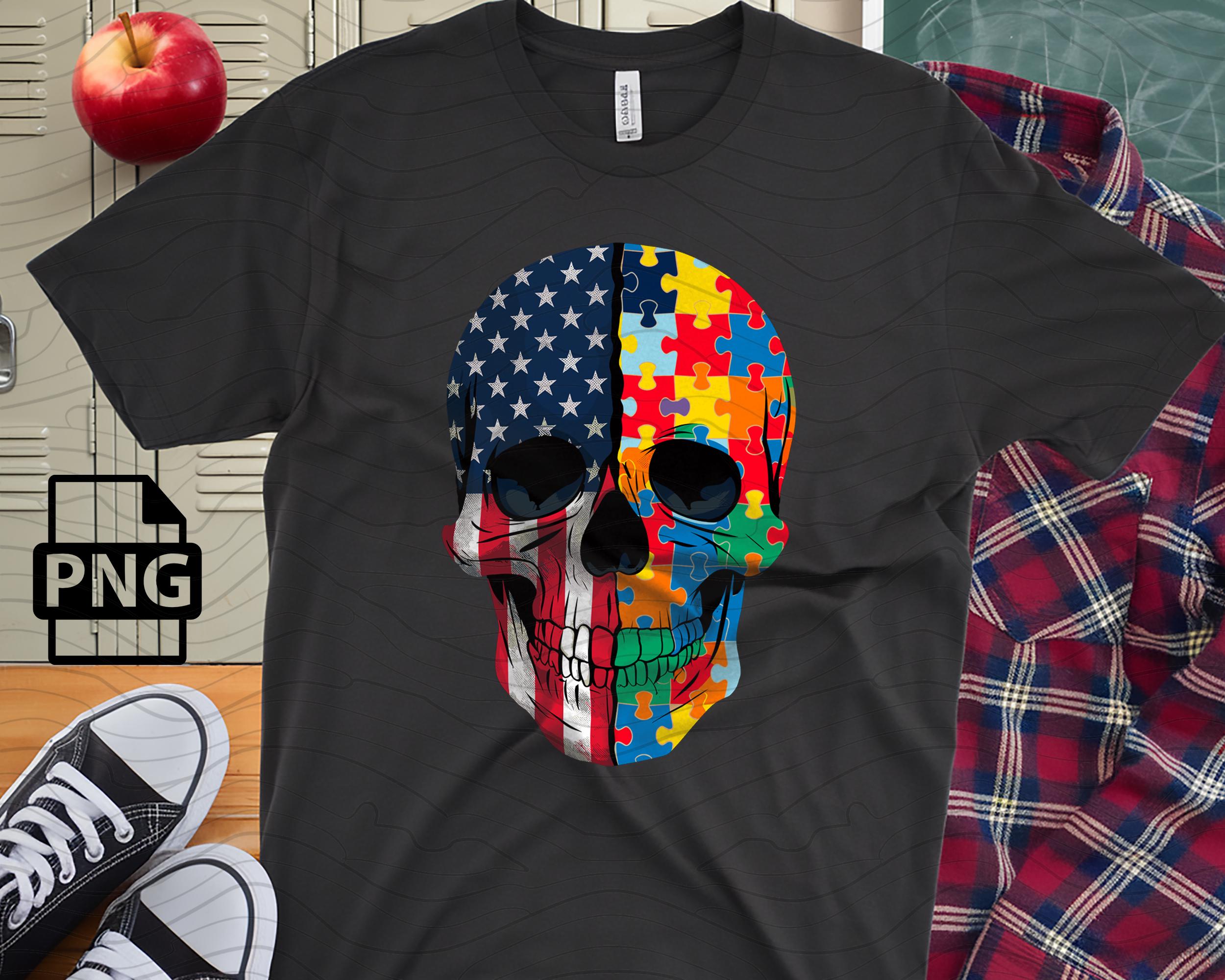 Skull Autism Puzzle Png, Patriotic Usa Flag Autism Skull, Autism ...