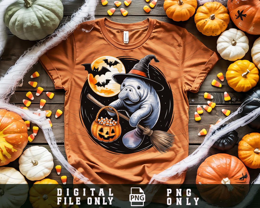 Halloween Manatee Witch PNG, Cute Sea Cow Halloween, Cute Manatee ...
