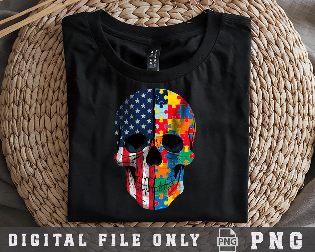 Skull Autism Puzzle Png, Patriotic Usa Flag Autism Skull, Autism ...