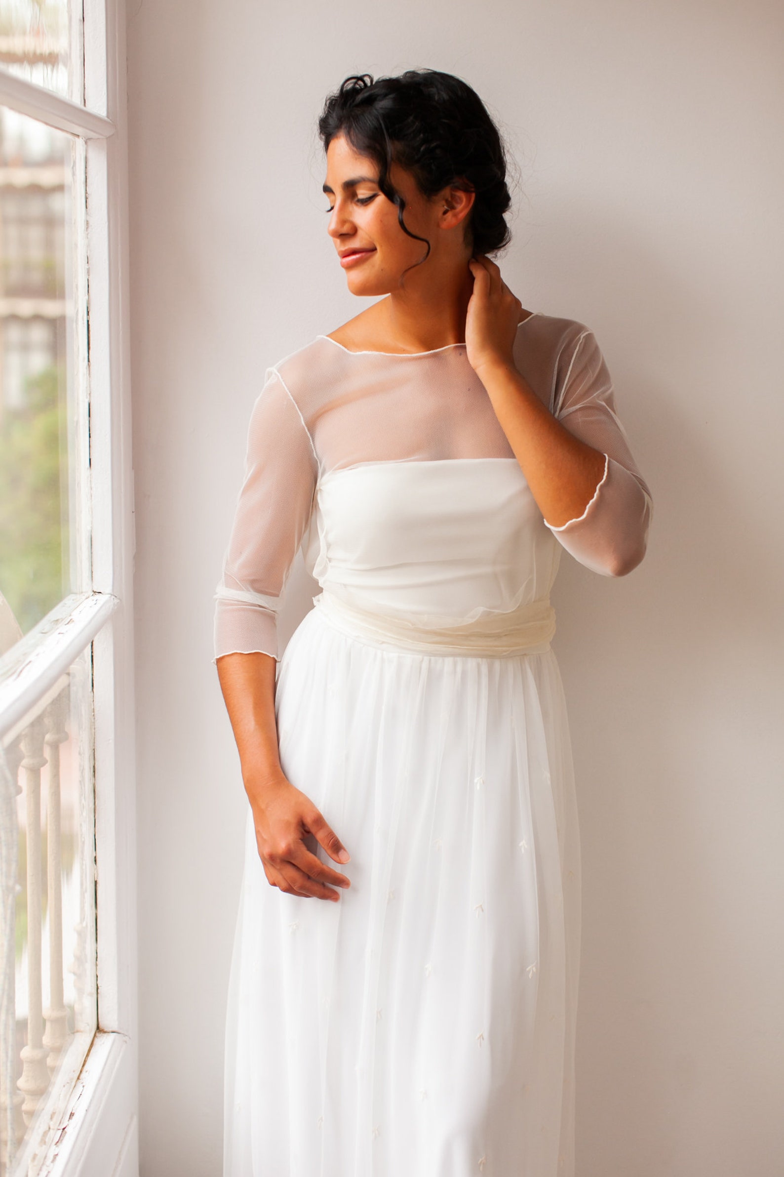 Sheer Tulle Minimalist Wedding Top With Sleeves for Cover Up - Etsy