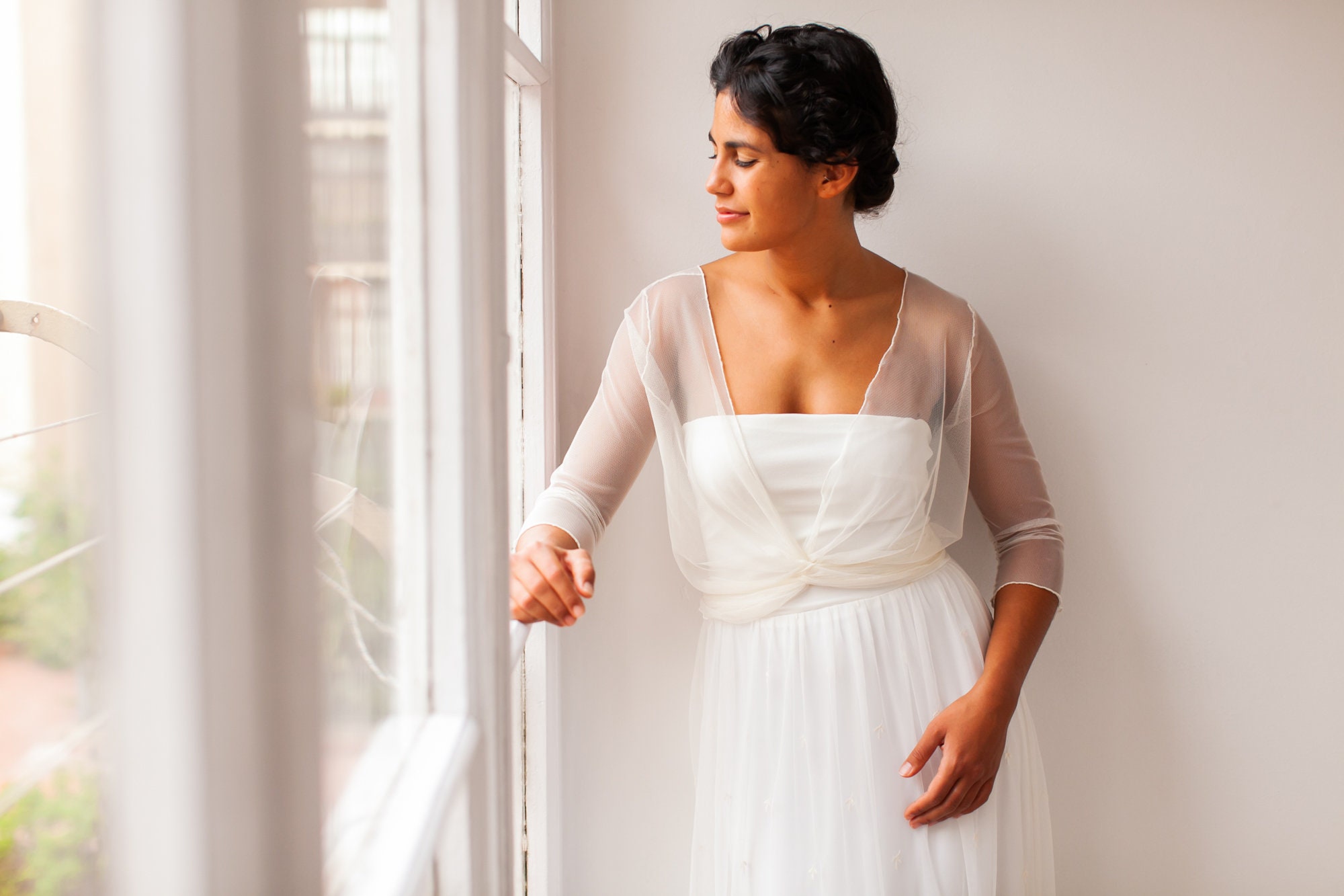 Sheer Tulle Minimalist Wedding Top With Sleeves for Cover Up - Etsy