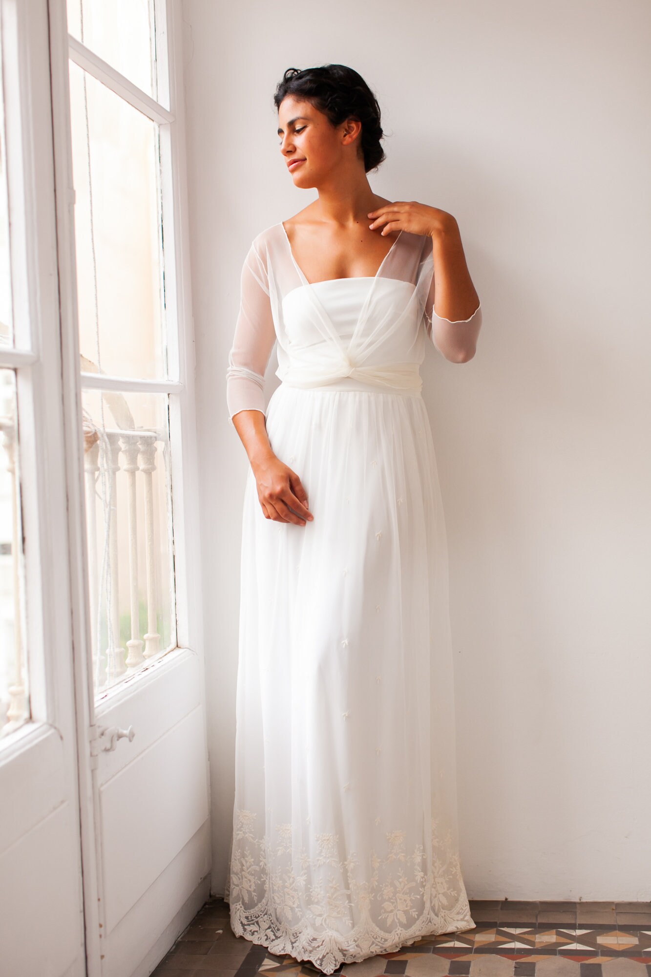 Sheer Tulle Minimalist Wedding Top With Sleeves for Cover Up - Etsy