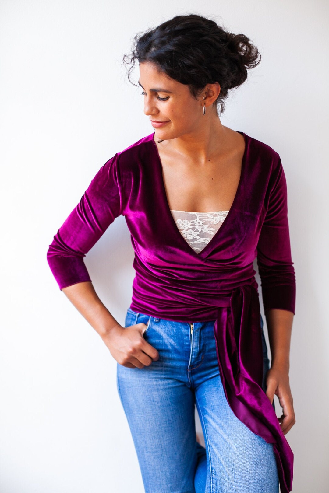 Burgundy Velvet Top, Velvet Wrap Top, Burgundy Jacket, Tie Top Velvet ...
