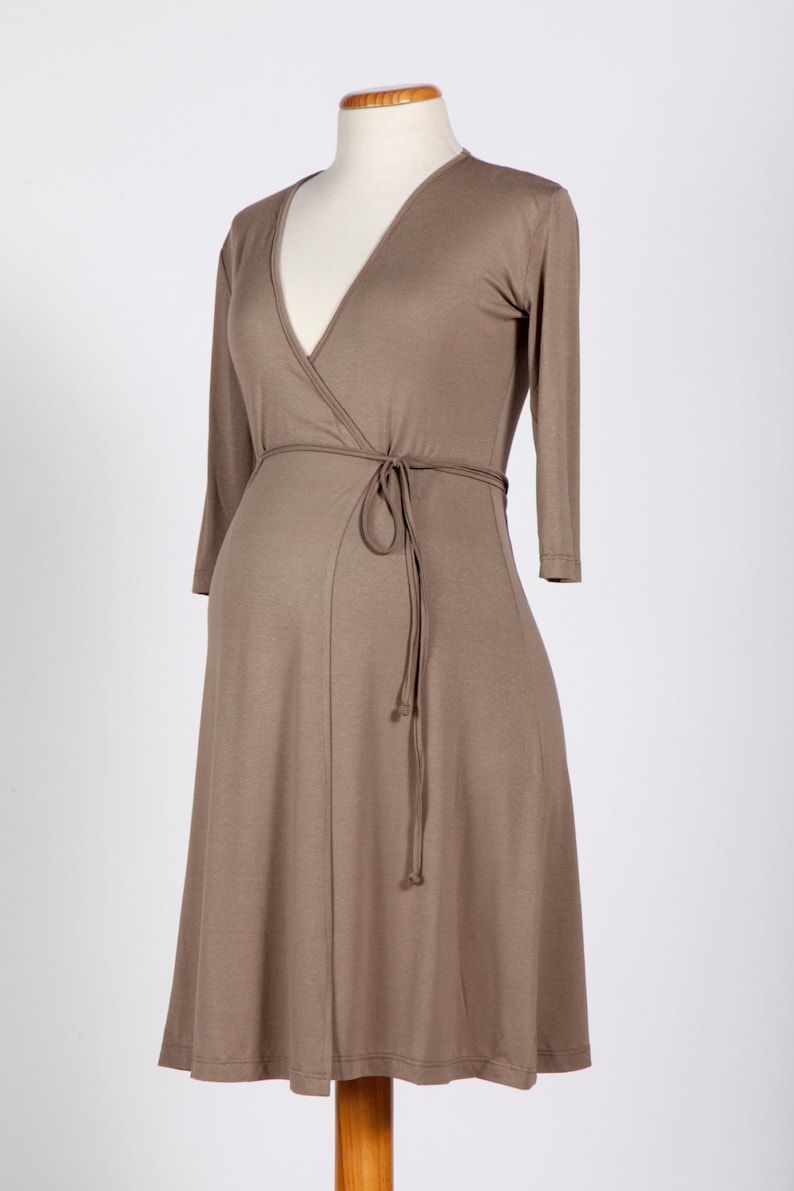 Taupe Maternity Wrap Dress Beige Maternity Dress Maternity Etsy