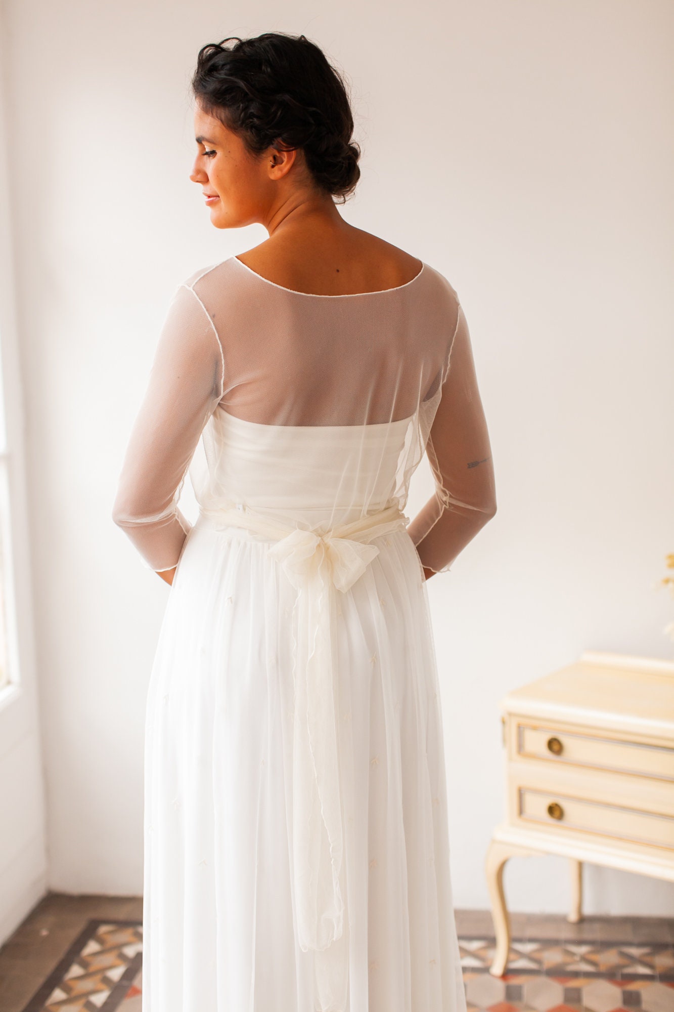 Sheer Tulle Minimalist Wedding Top With Sleeves for Cover Up - Etsy