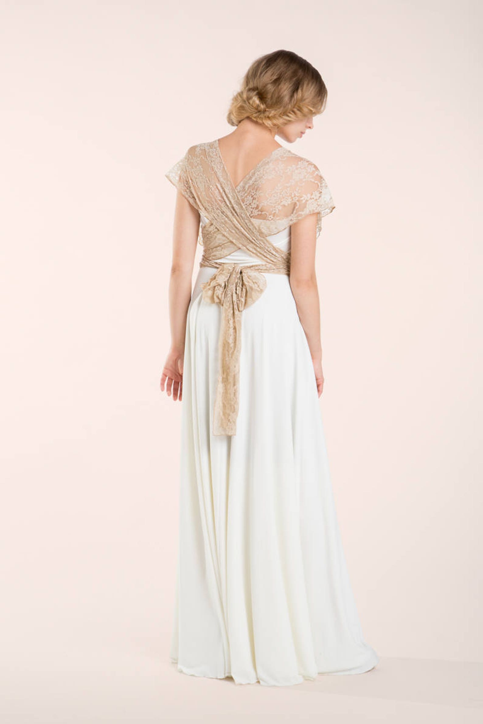 Golden Lace Bridal Dress Romantic Bridal Gown Lace Wedding - Etsy