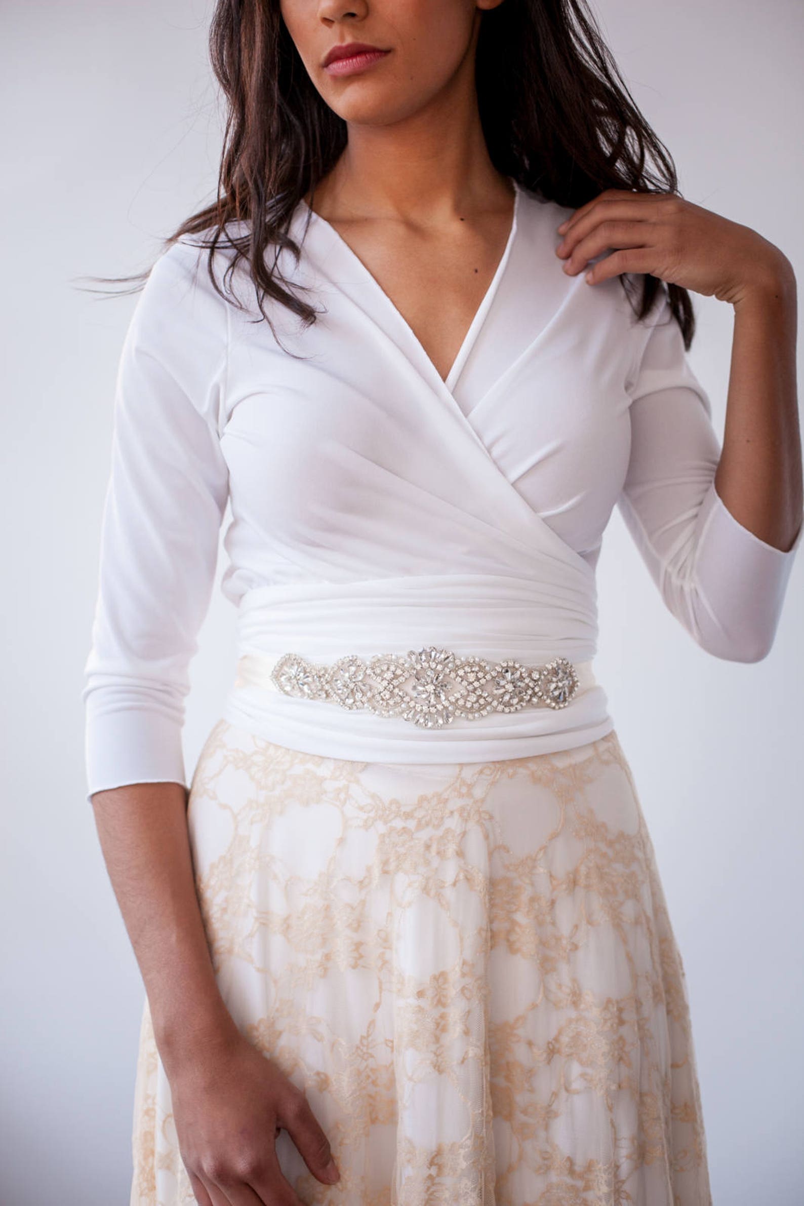 Long Sleeve Wedding Top Bridal Top With Long Sleeves White | Etsy