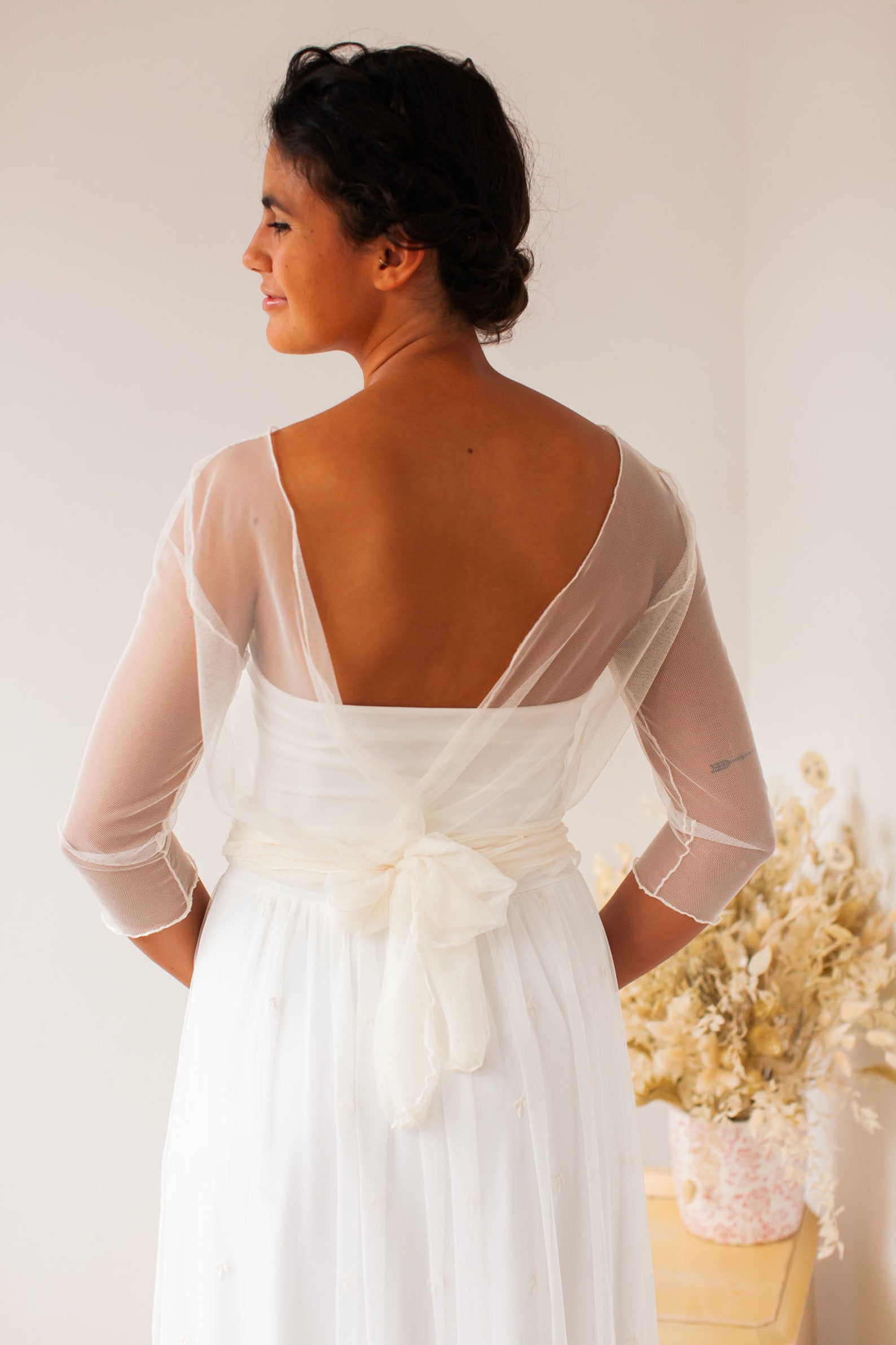 Sheer Tulle Minimalist Wedding Top With Sleeves for Cover Up - Etsy