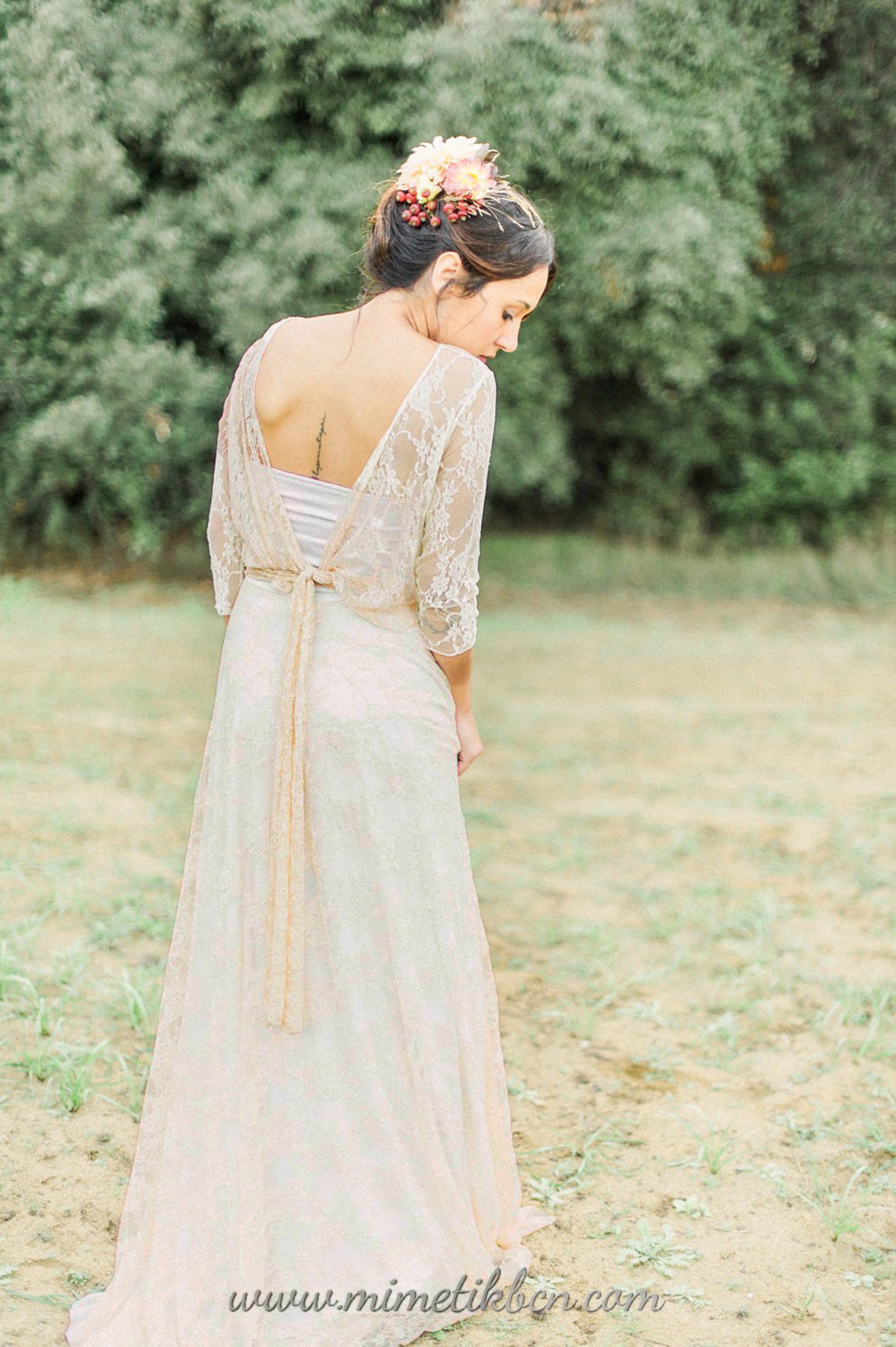 Backless bridal gown with sleeves Long sleeve bridal gown | Etsy