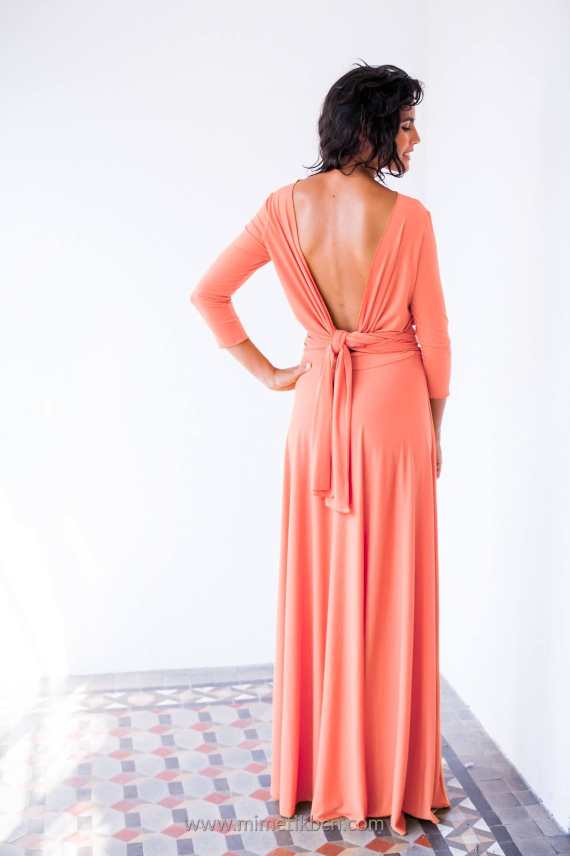 Coral Long Sleeve Dress Long Dress With Sleeves Salmon Pink - Etsy