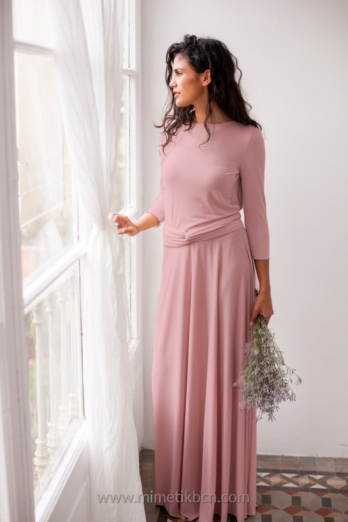 Lange rode jurk lange wikkeljurk rode jurk met 3/4 mouwen - Etsy Nederland