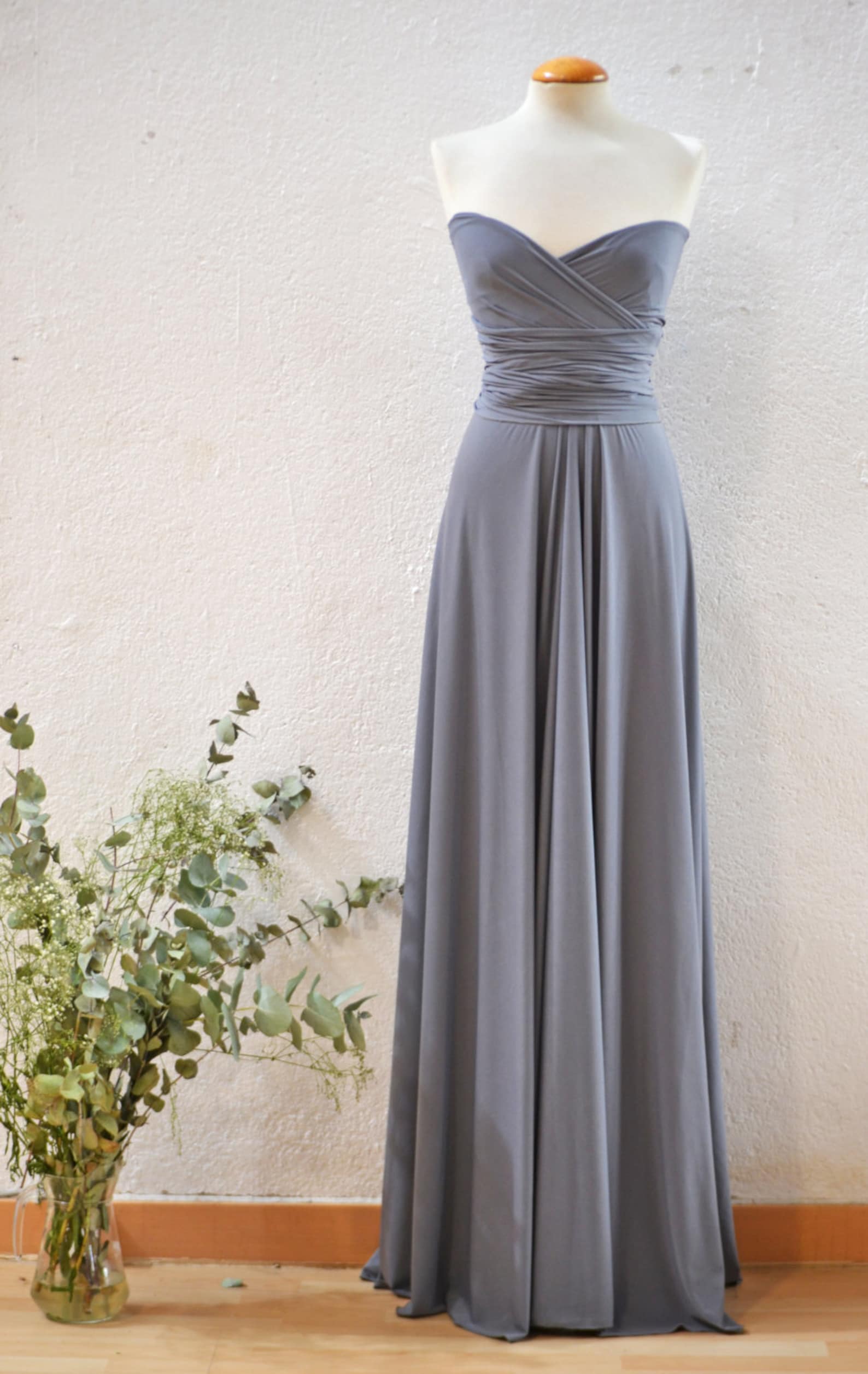 Silver Grey Infinity Dress, Neutral Grey Dress, Long Grey Dress, Silver ...