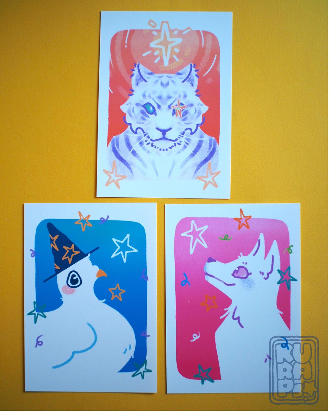A6 Original Art Prints // Wizard Pigeon, Sorcerer Tiger, Astrologist ...