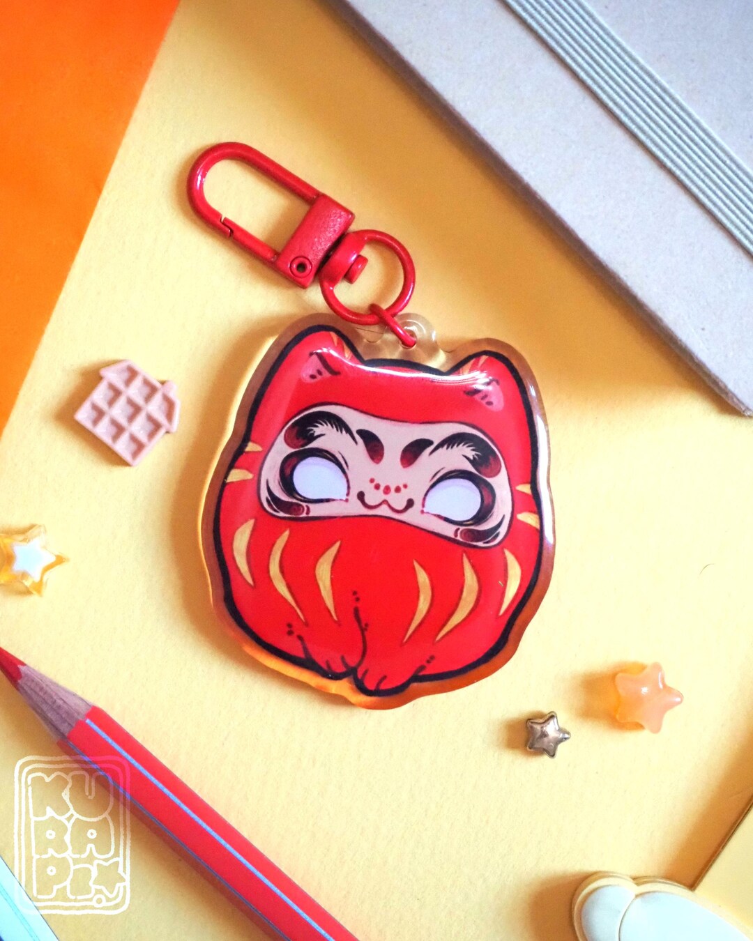 Cat Yokai - Daruma Cat - Double Sided Gradient Acrylic and Epoxy ...