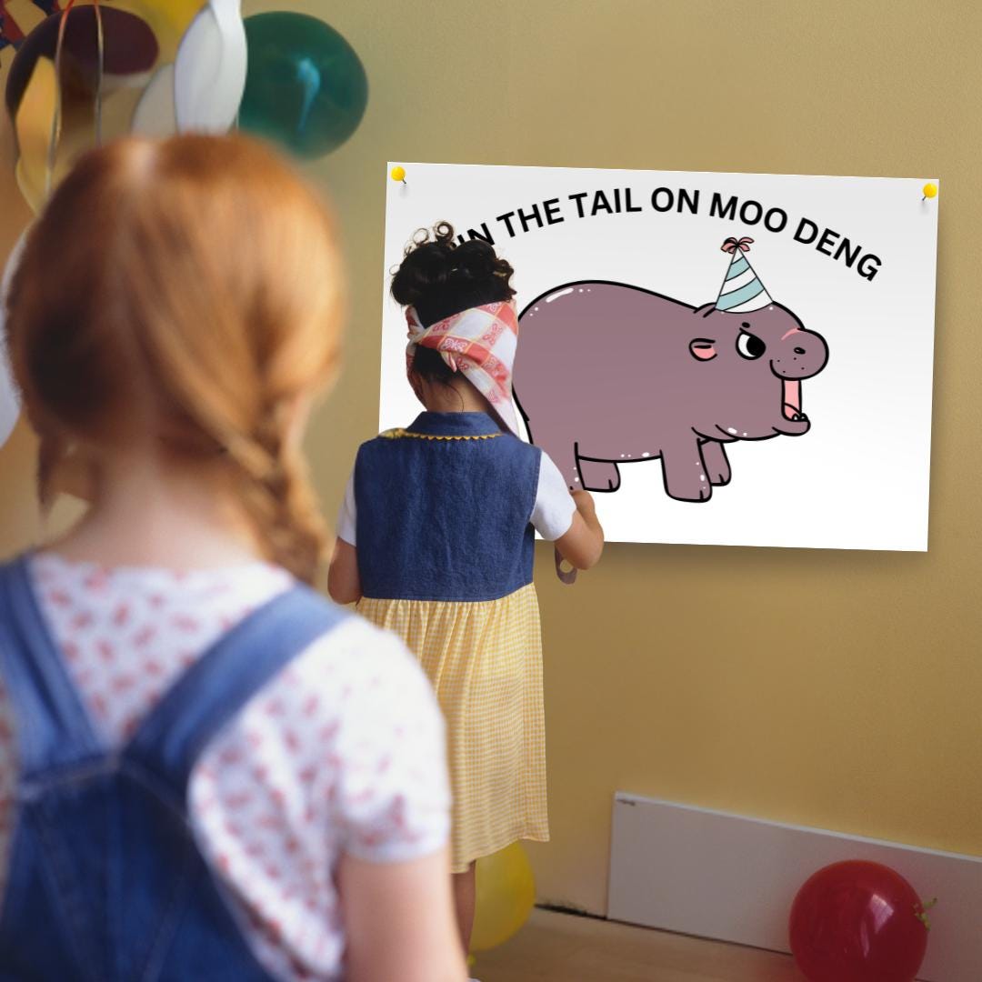Moo Deng, Moo Deng Hippo, Party Games, Pin the Tail On, Moo Deng Merch ...