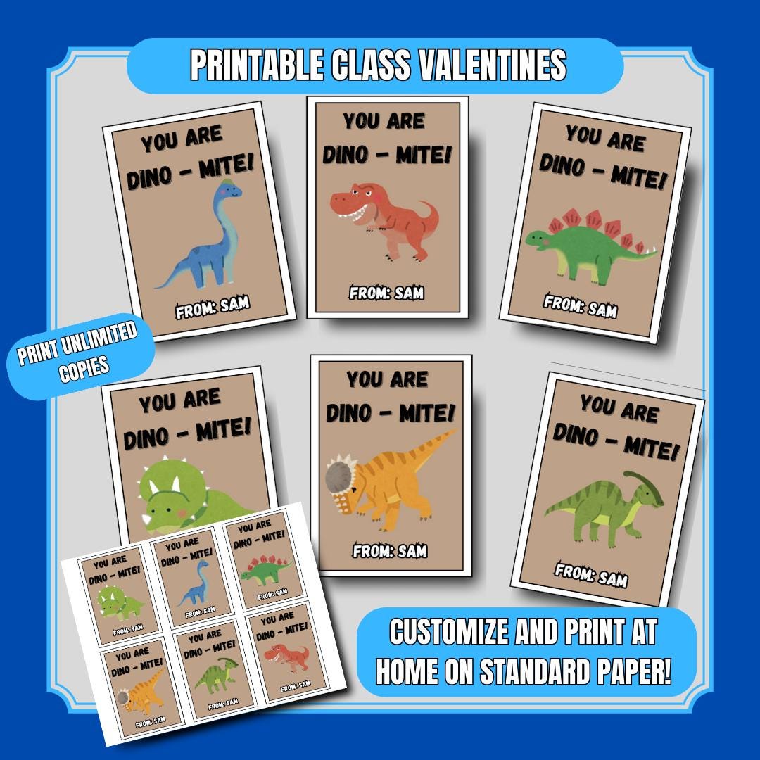Dinosaur Valentine Printable Cards, Dinomite Valentine for Valentine ...