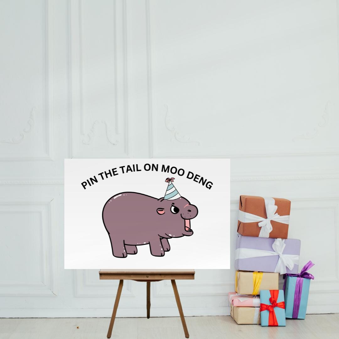 Moo Deng Hippo Party Game Pin the Tail On, Editable Digital Download ...