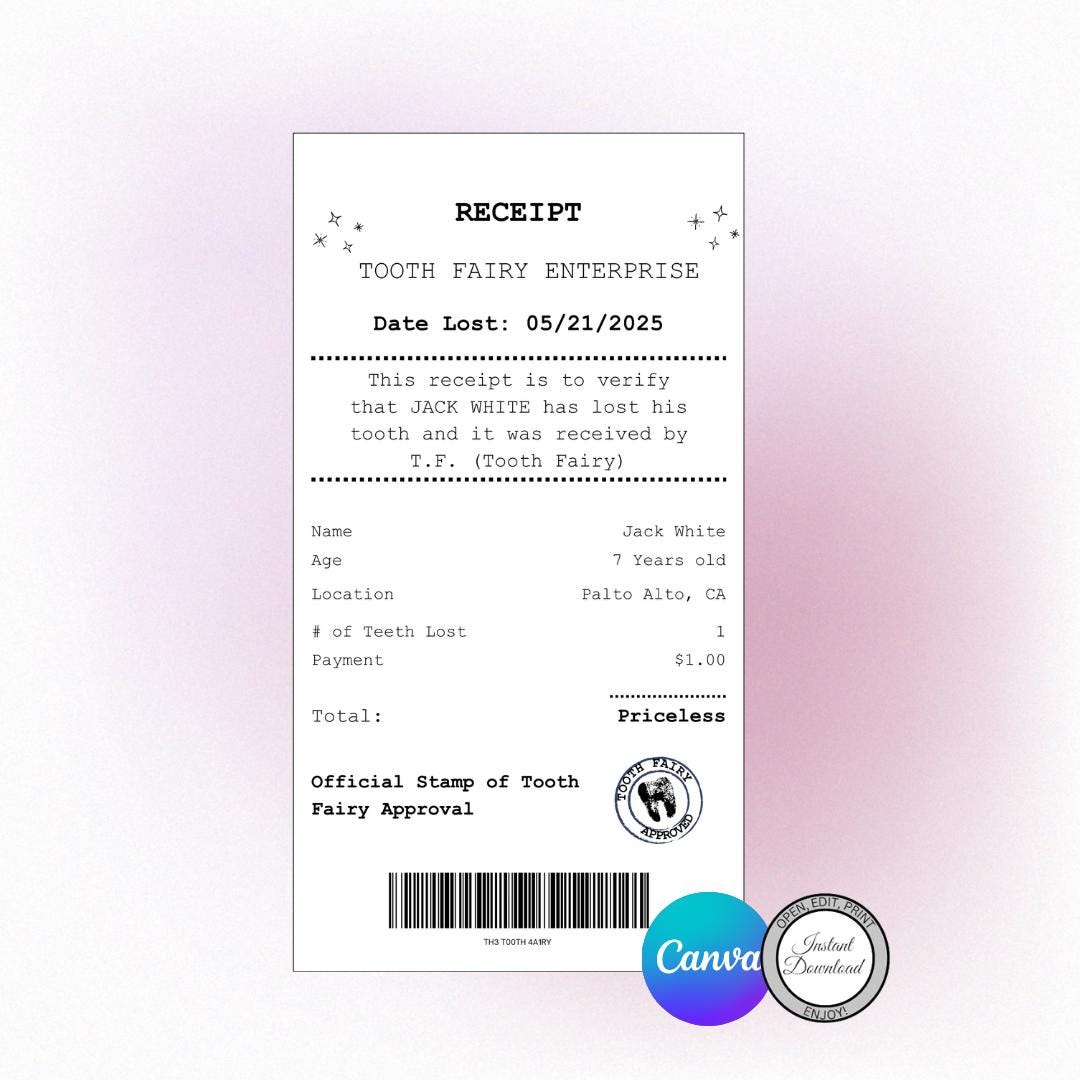 Tooth Fairy Receipt Cute Kids Tooth Fairy Letter Editable Tooth Note Realistic Lost Tooth Note ...