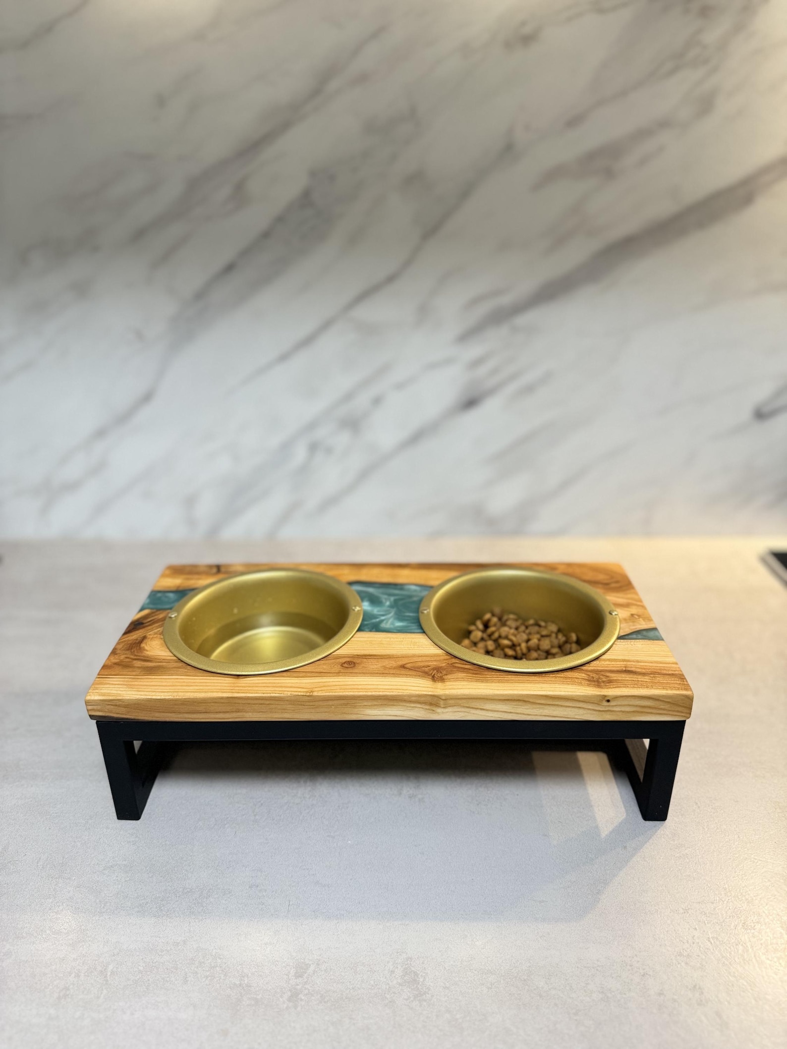 Epoxy Wooden Elevated Pet Feeder, Raised Pet Stand, Luxury Cat Feeding ...