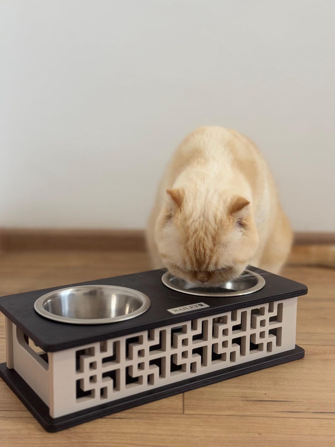 Oak Wood Dog Feeding Table, Elevated Cat Bowl, Minimalist Station With ...