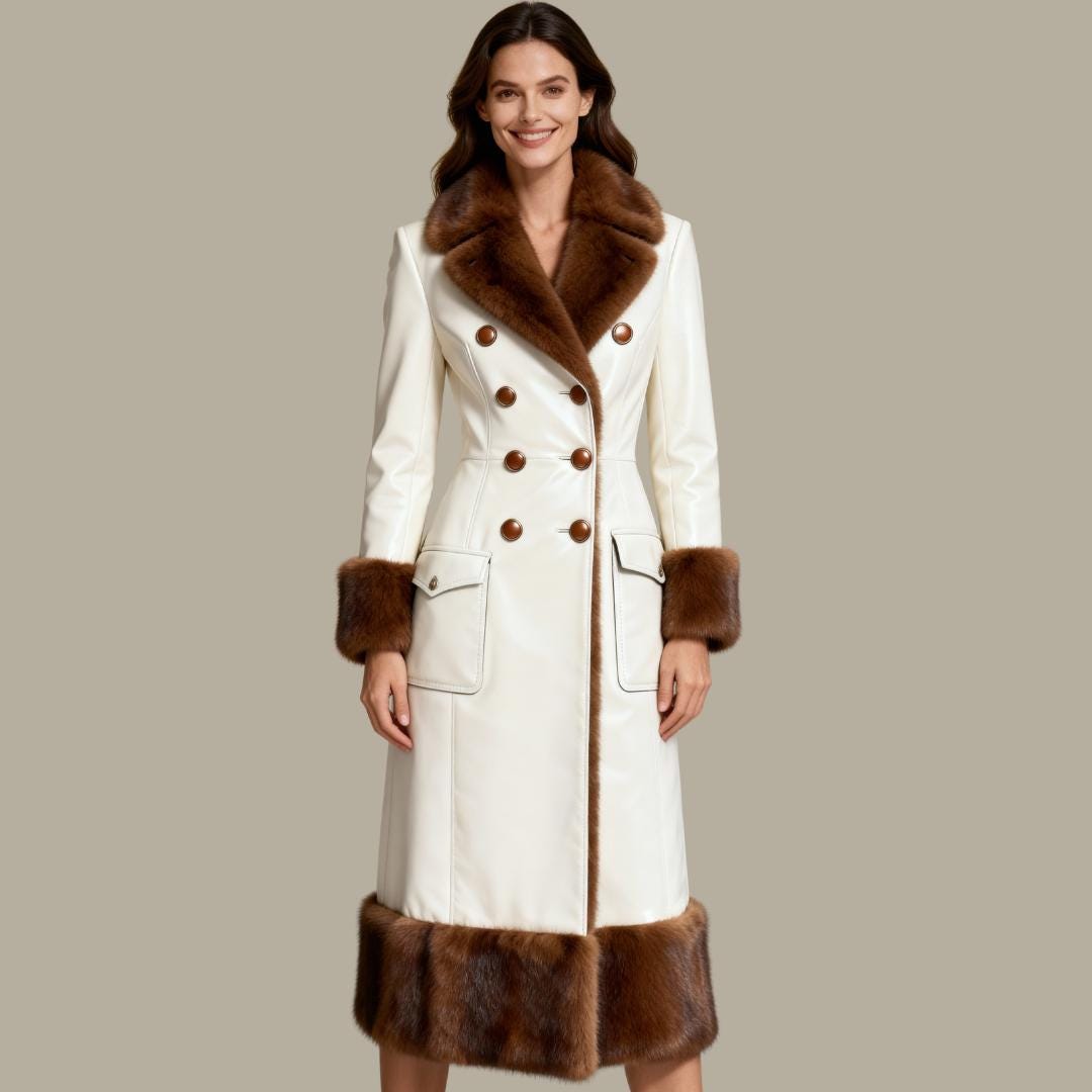 Premium Italian Leather Coat for Women With Mink Fur Details & Brown ...