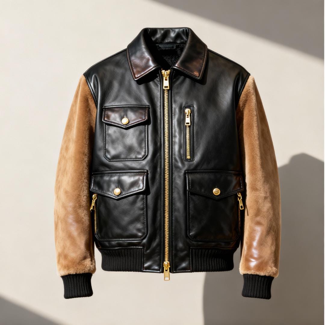 Handcrafted Shearling Lined Bomber Jacket | Two-tone Luxury Streetwear ...