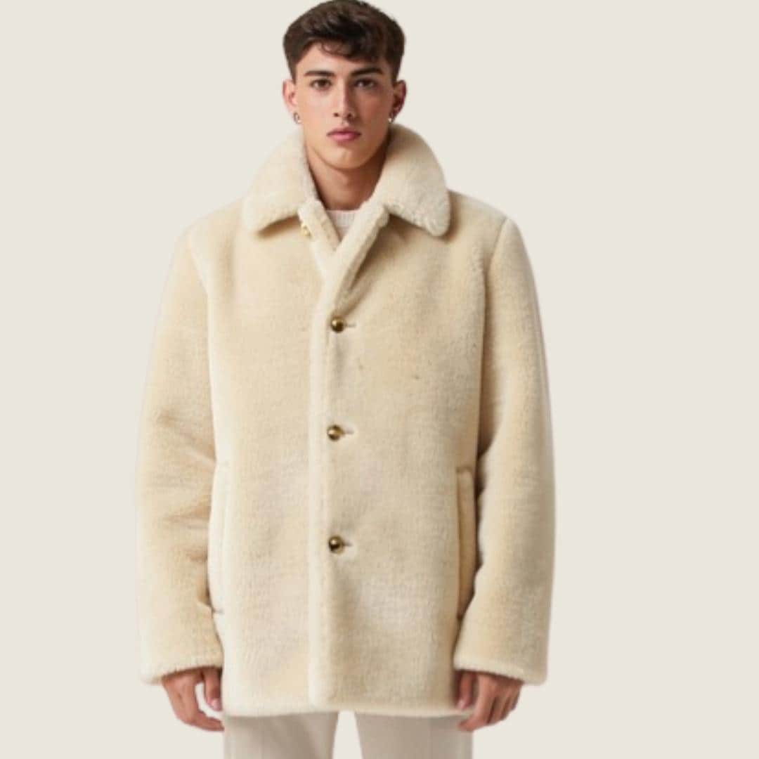 Cream Shearling Coat – Full-length Genuine Shearling, Gold Buttons - Etsy