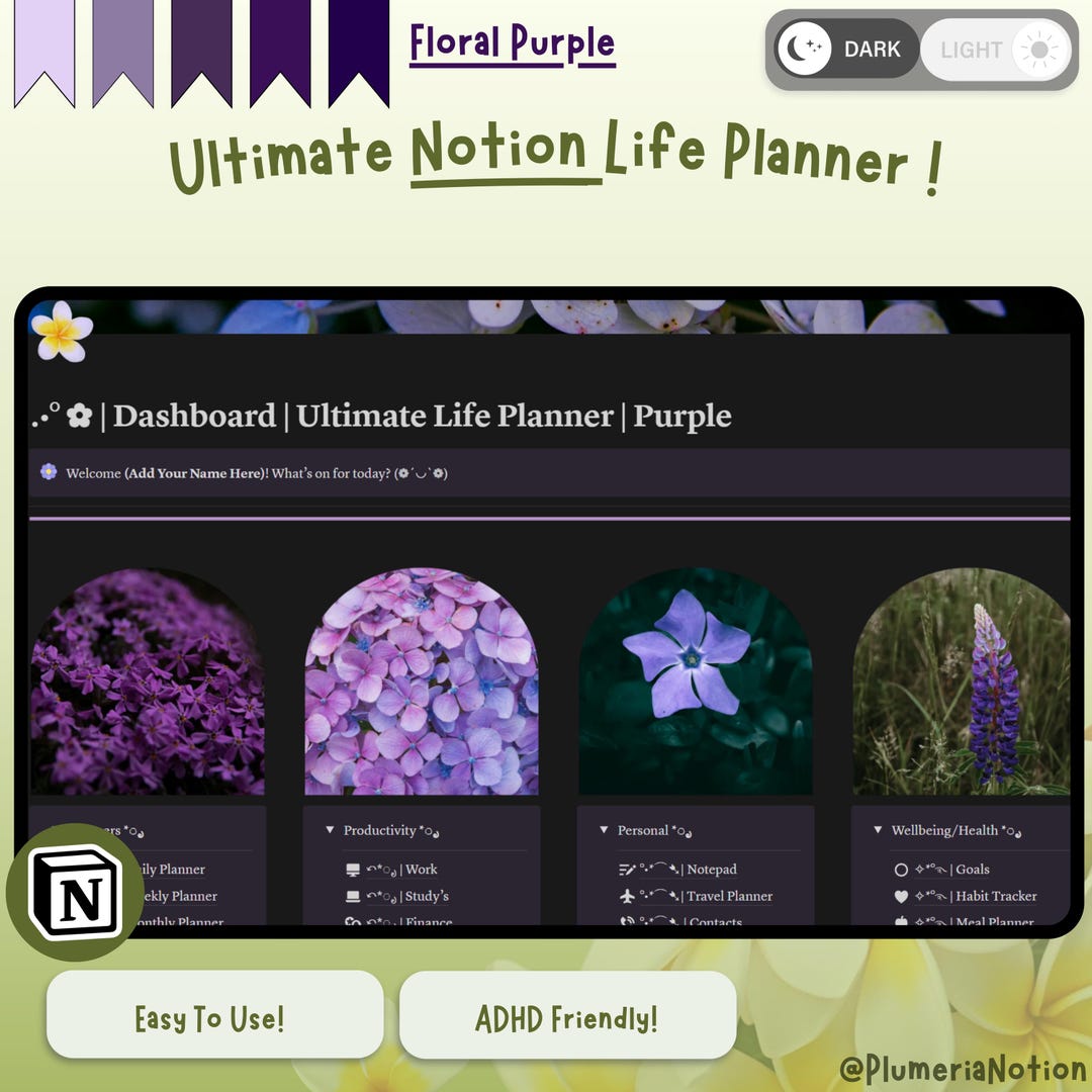 Ultimate Life Planner Purple, Notion Planner, Yearly Notion Planner ...