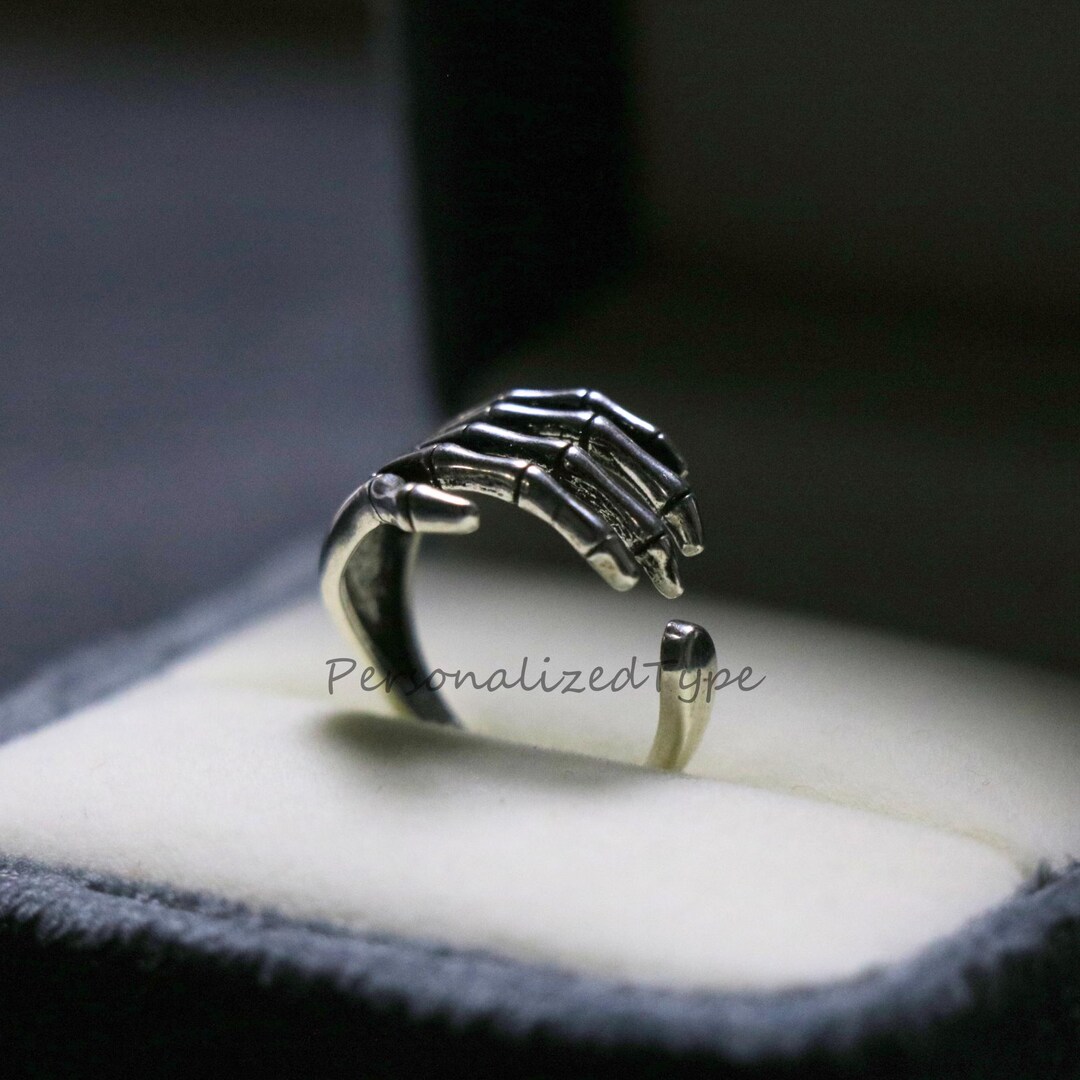 Skeleton Hand Claw Ring Gothic 925 Silver Biker Ring, Vintage Skull ...