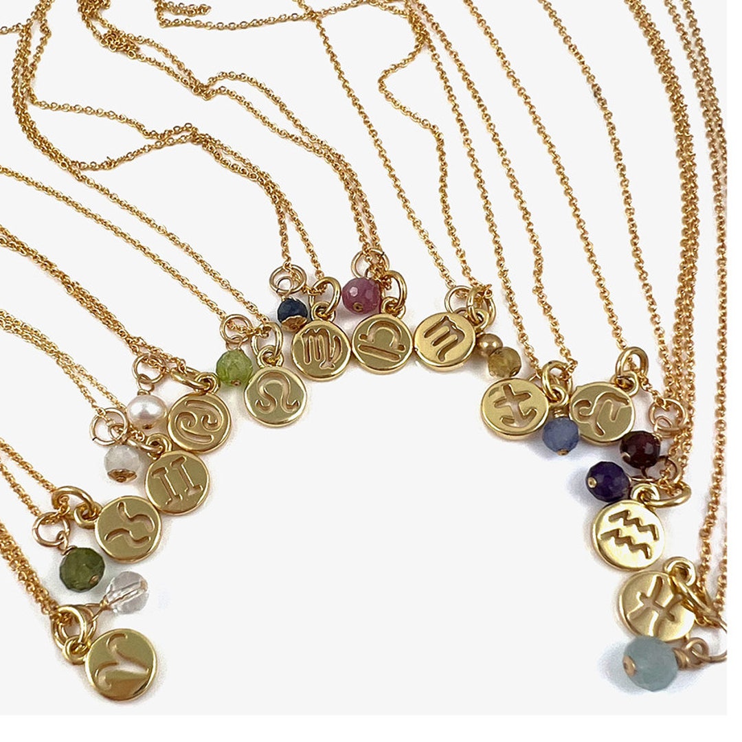 Zodiac Birthstone Pendant Necklace | All 12 Signs - Etsy