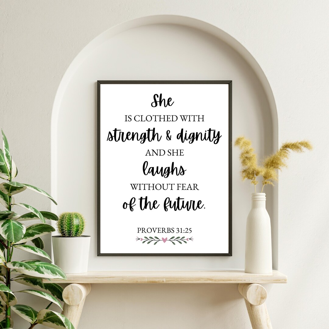 Christian Wall Art, Proverbs 31:25, Aesthetic Artwork, Bible Verses Art ...