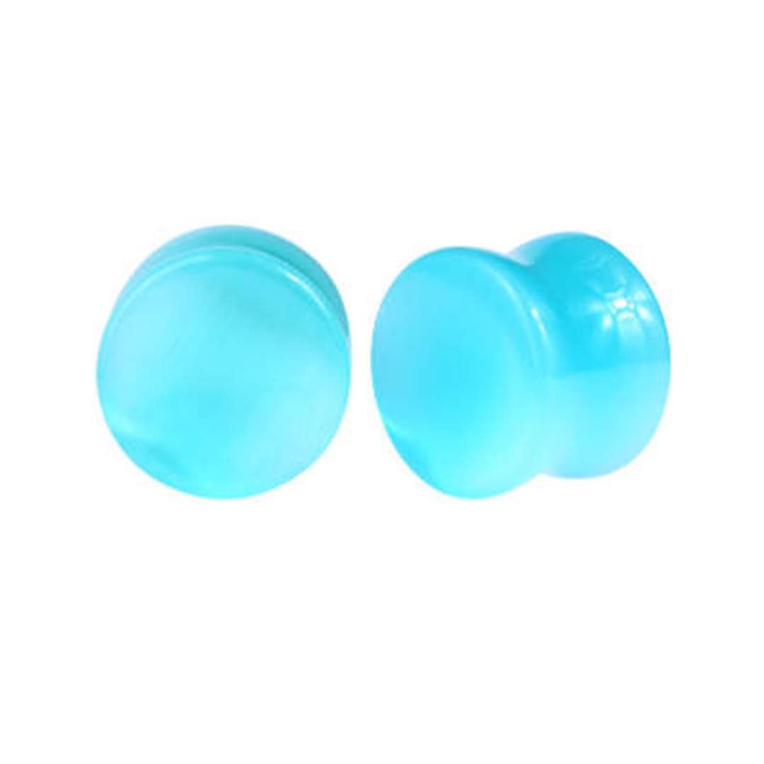 Pair of Aqua Blue Cat Eyes Stone Saddle Plug Double Flare Ear Lobe ...
