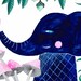 Indigo Elephant With Plants Original Watercolor Painting Illustration ...