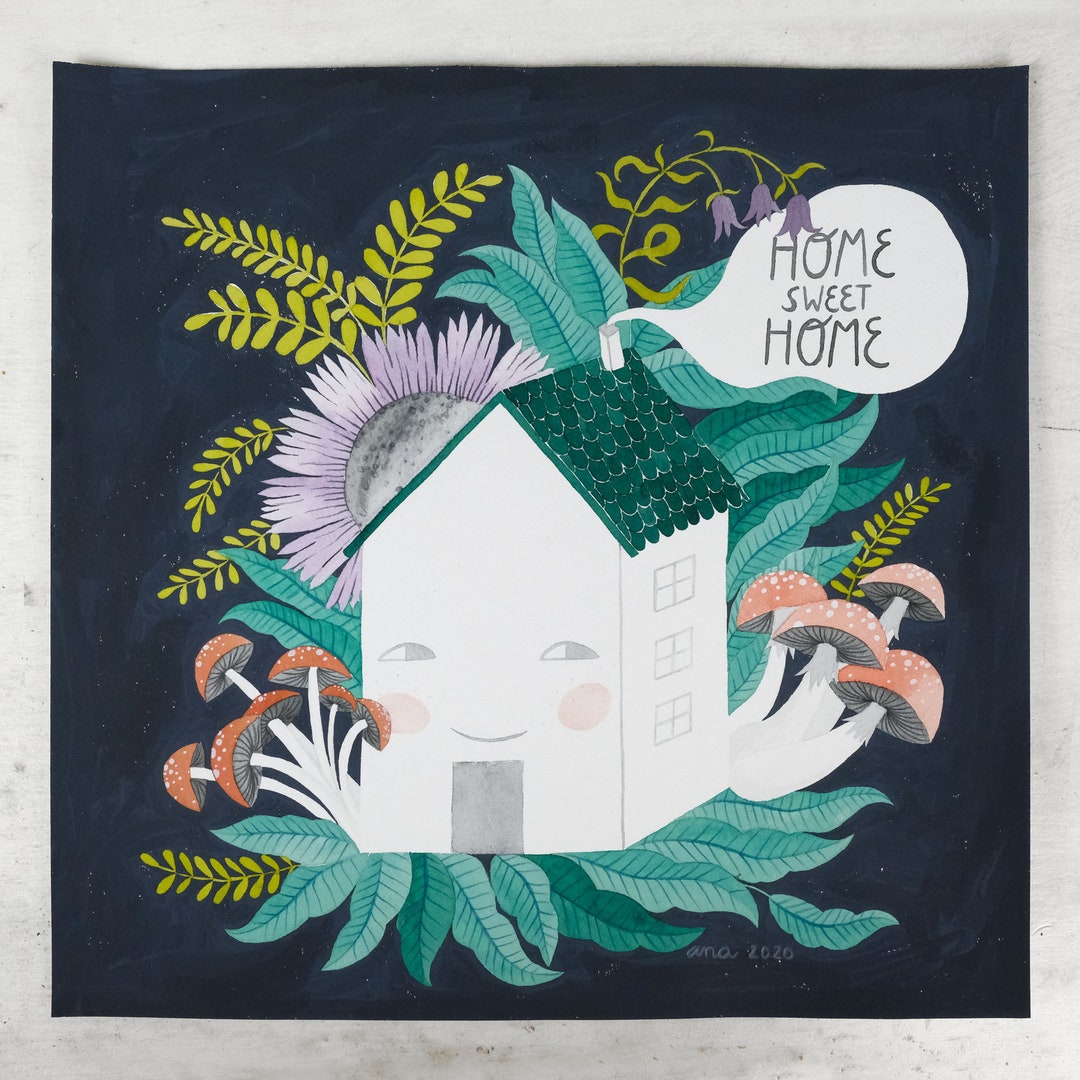 Home Sweet Home Quote Original Watercolor Painting Illustration - Etsy