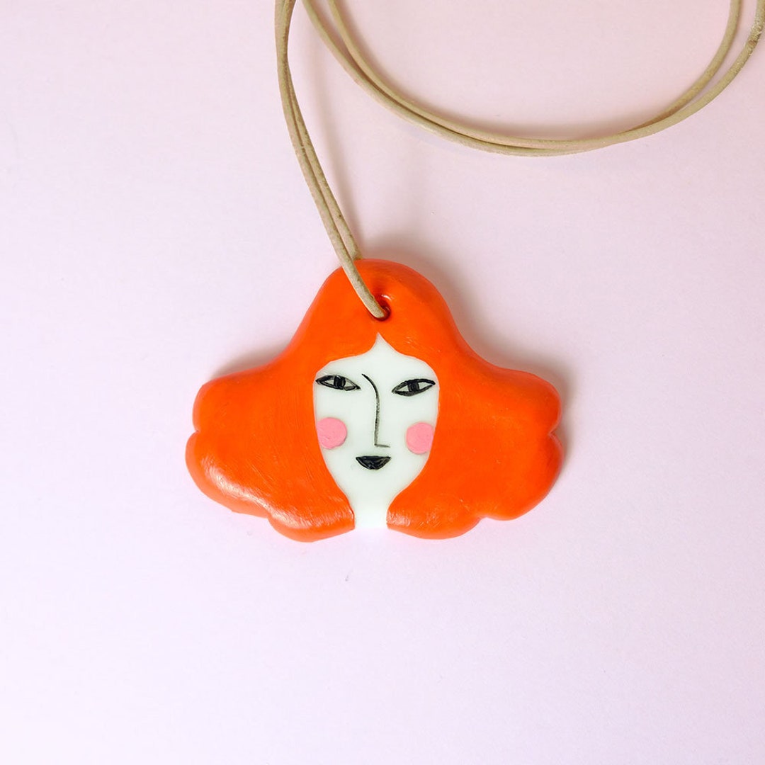 Statement Face With Wavy Hair Necklace, Modern Jewellery, Face Shaped ...