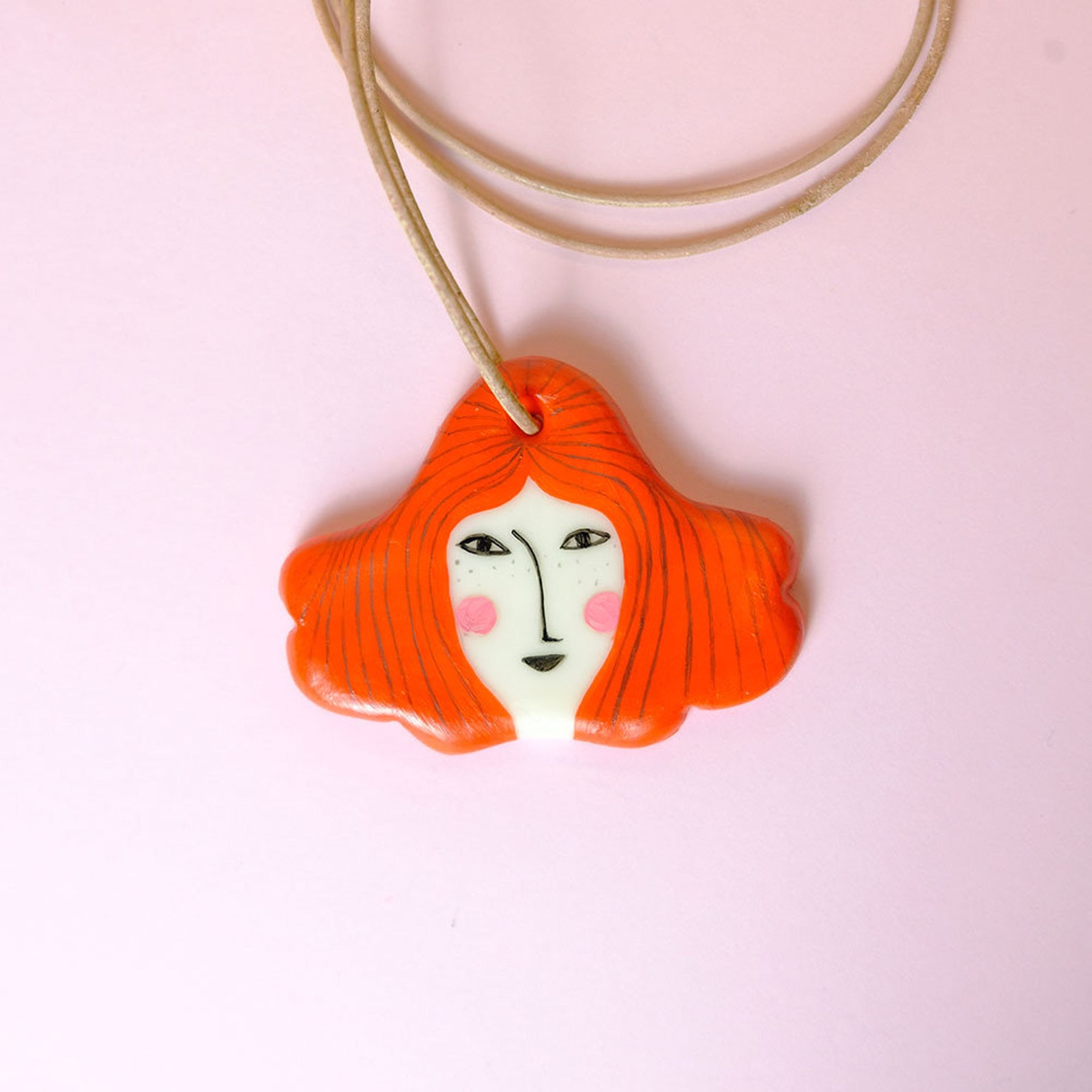 Handmade Polymer Clay Face Necklace, Modern Colorful Pendant - Etsy