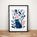 Blue Cat With a Pink Flower & Lilac Leaves Wall Decor Art Print - Etsy